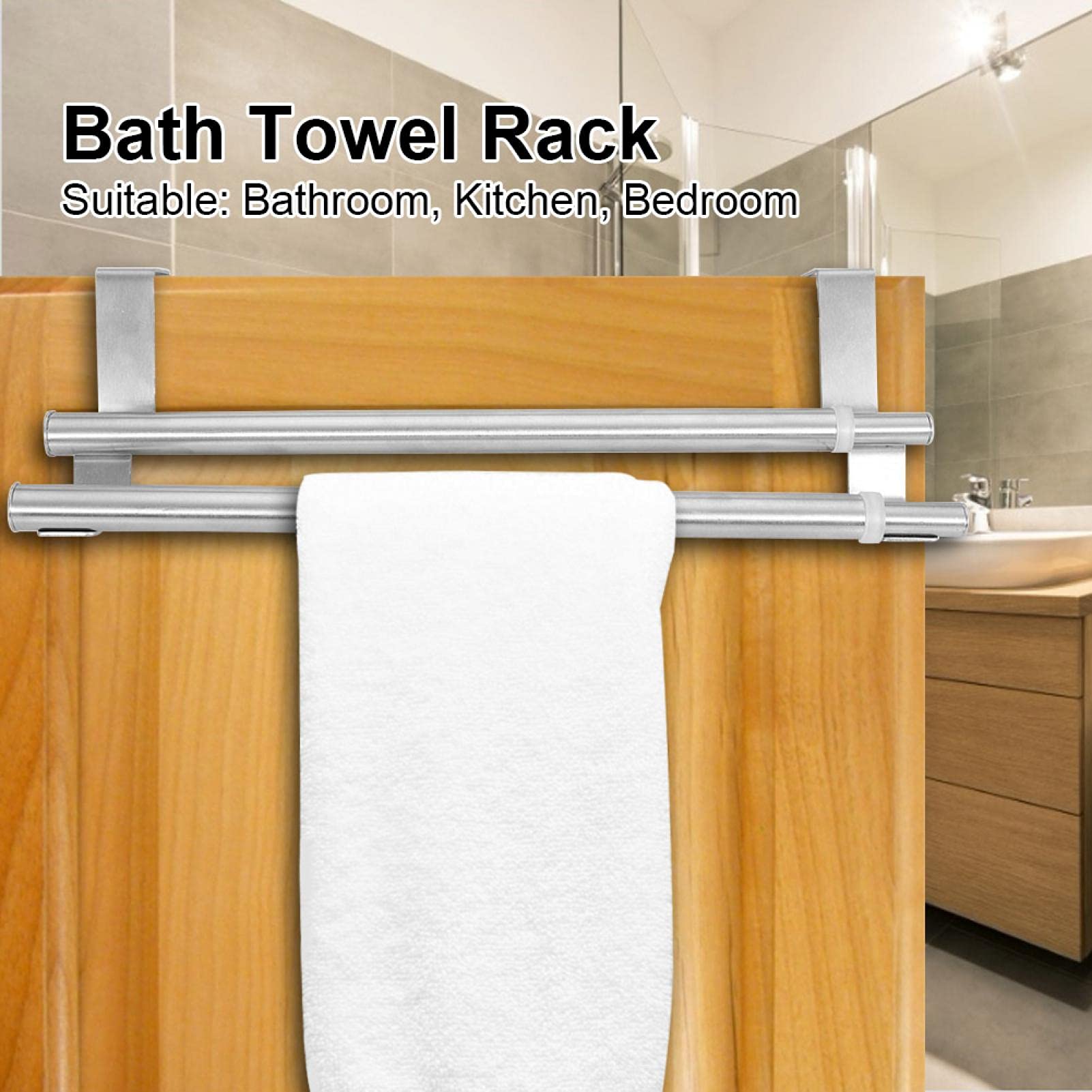 LKJGHG 2 Pcs Kitchen Towel Holder,Over The Door Tea Towel Holder,Expandable Stainless Steel Towel Rail, No Drilling,for Cupboard Drawers Bathroom-40cm Double Bar