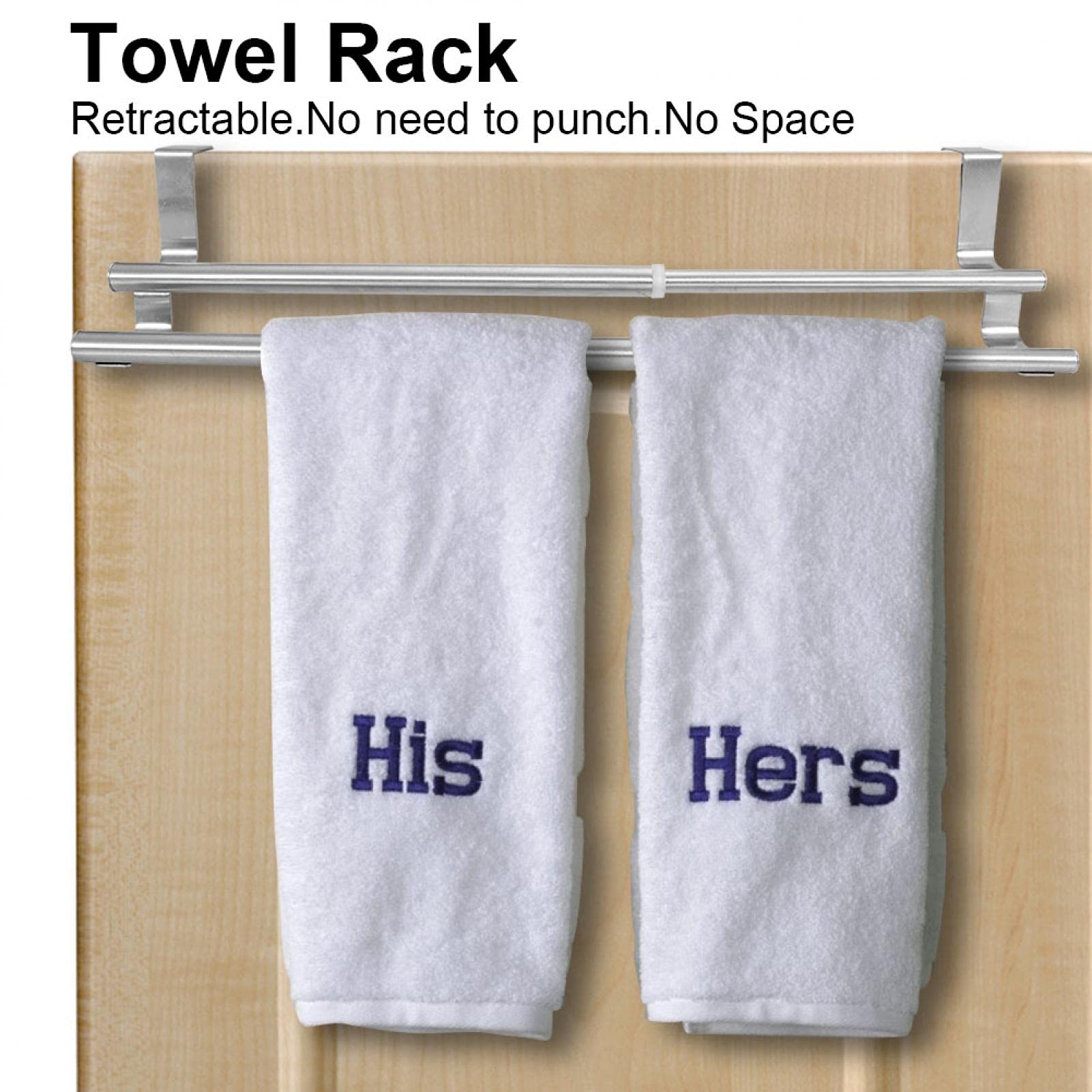 LKJGHG 2 Pcs Kitchen Towel Holder,Over The Door Tea Towel Holder,Expandable Stainless Steel Towel Rail, No Drilling,for Cupboard Drawers Bathroom-40cm Double Bar