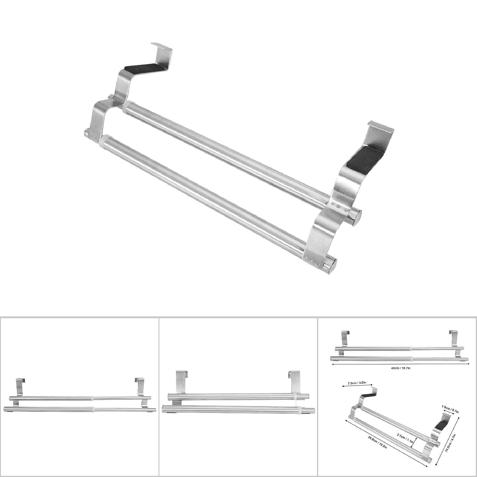 LKJGHG 2 Pcs Kitchen Towel Holder,Over The Door Tea Towel Holder,Expandable Stainless Steel Towel Rail, No Drilling,for Cupboard Drawers Bathroom-40cm Double Bar