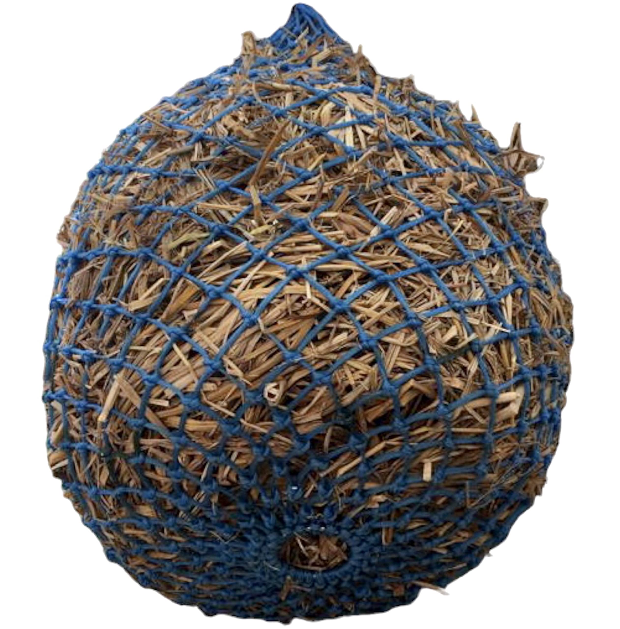Majestic Ally 2 Pcs 1.25βx1.25β Holes Ultra Slow Feed 40β Very Sturdy Hay Net with Bottom Ring for Goat, Sheep and Livestock Simulatr grazing, Reduces Waste (Hurricane Blue)