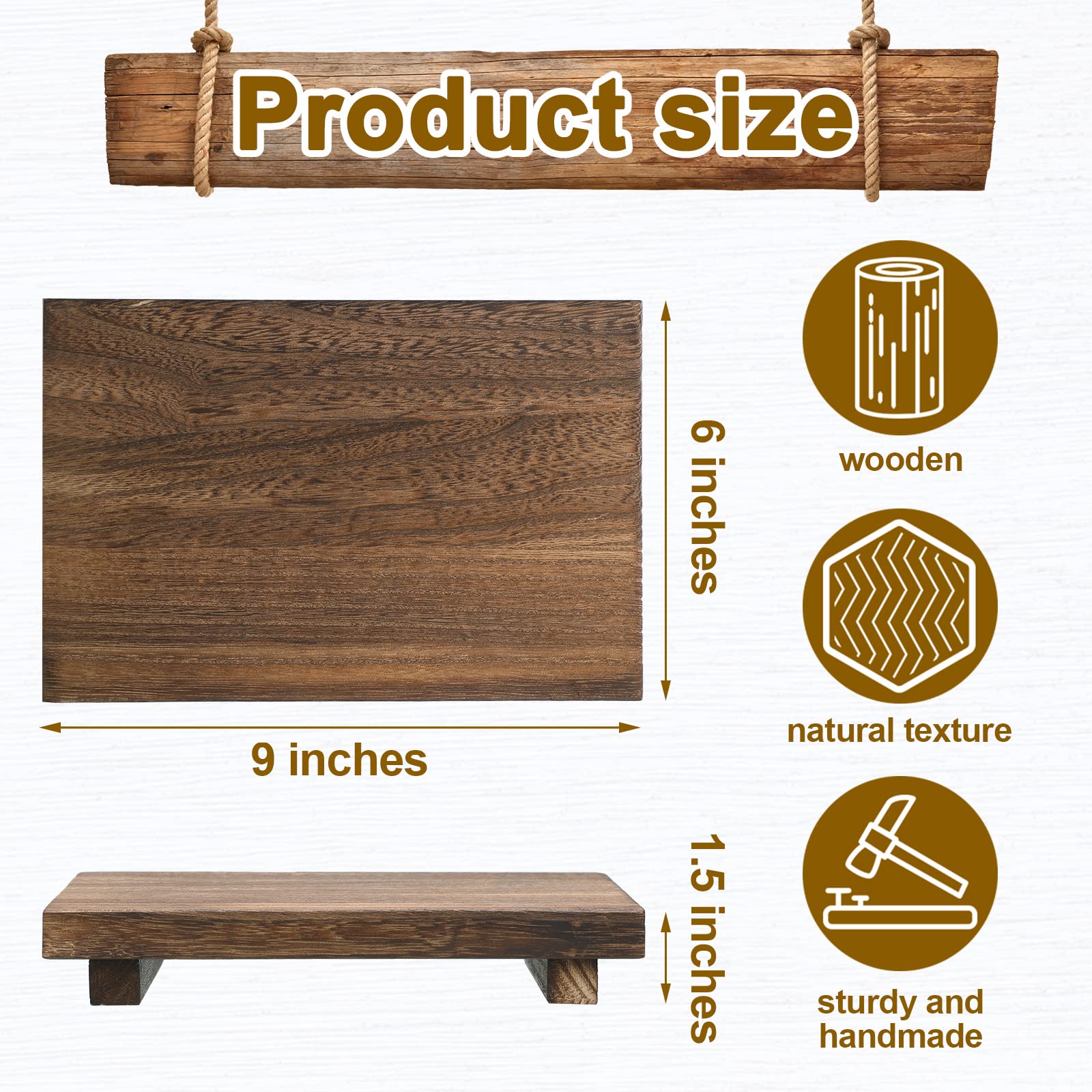 Nuogo Wood Riser Tray Soap, Stand Soap Tray for Kitchen Sink, Wood Pedestal for Kitchen Counter Sink Stand Decorative Rustic Bathroom Dishes Plant Bottles Candles Display(9 x 6 Inch,Brown)
