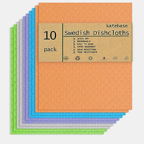 Swedish Dishcloths for Kitchen - Sponge Dish Cloth Environmentally Friendly, Natural Cellulose Sponge Cloth - Kitchen Cleaning Cloths - Reusable Paper Towel Replacement 10 Pack