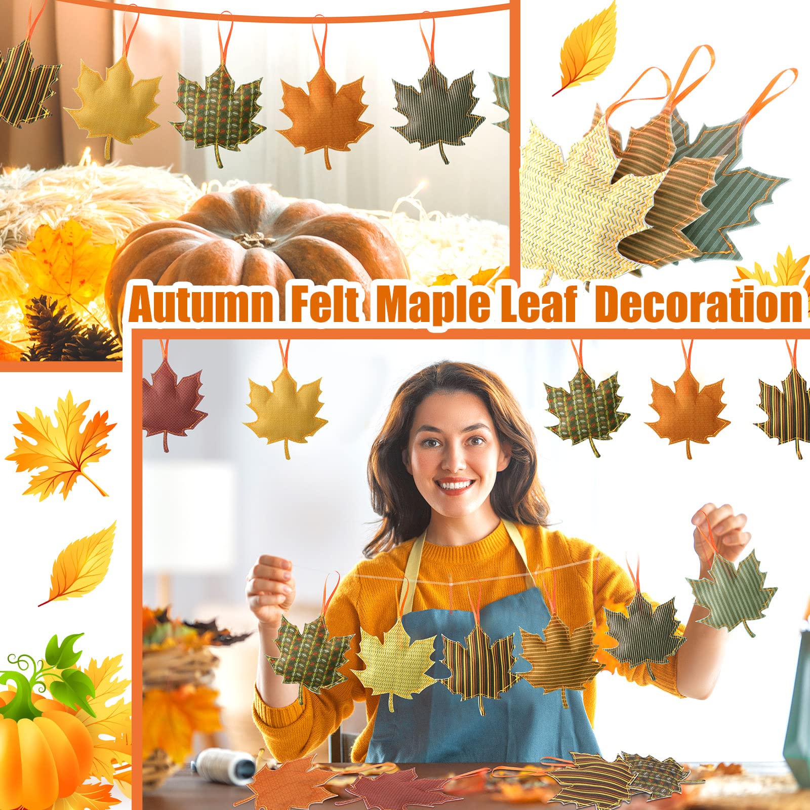 Tudomro 27 Pcs Fall Tree Decoration Thanksgiving Tree Ornaments 3D Felt Maple Leaf Ornaments Pumpkin Hanging Ornaments Fall Decoration for Home Autumn Party(Maple Leaf Style)