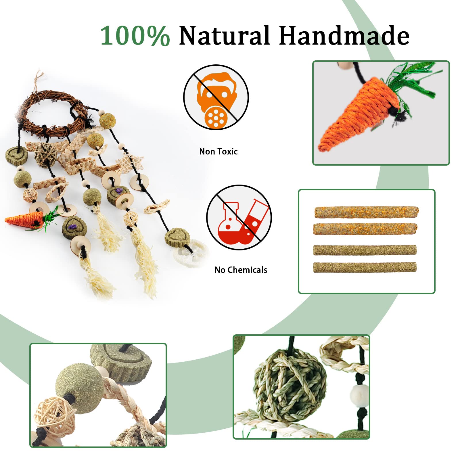 DAMPET 5 Strings, Bunny Teeth Grinding Chew Toys, Rabbit Cage Hanging Chew Toys, All Natural Materials for Guinea Pigs, Hamsters, Rabbits and Rats