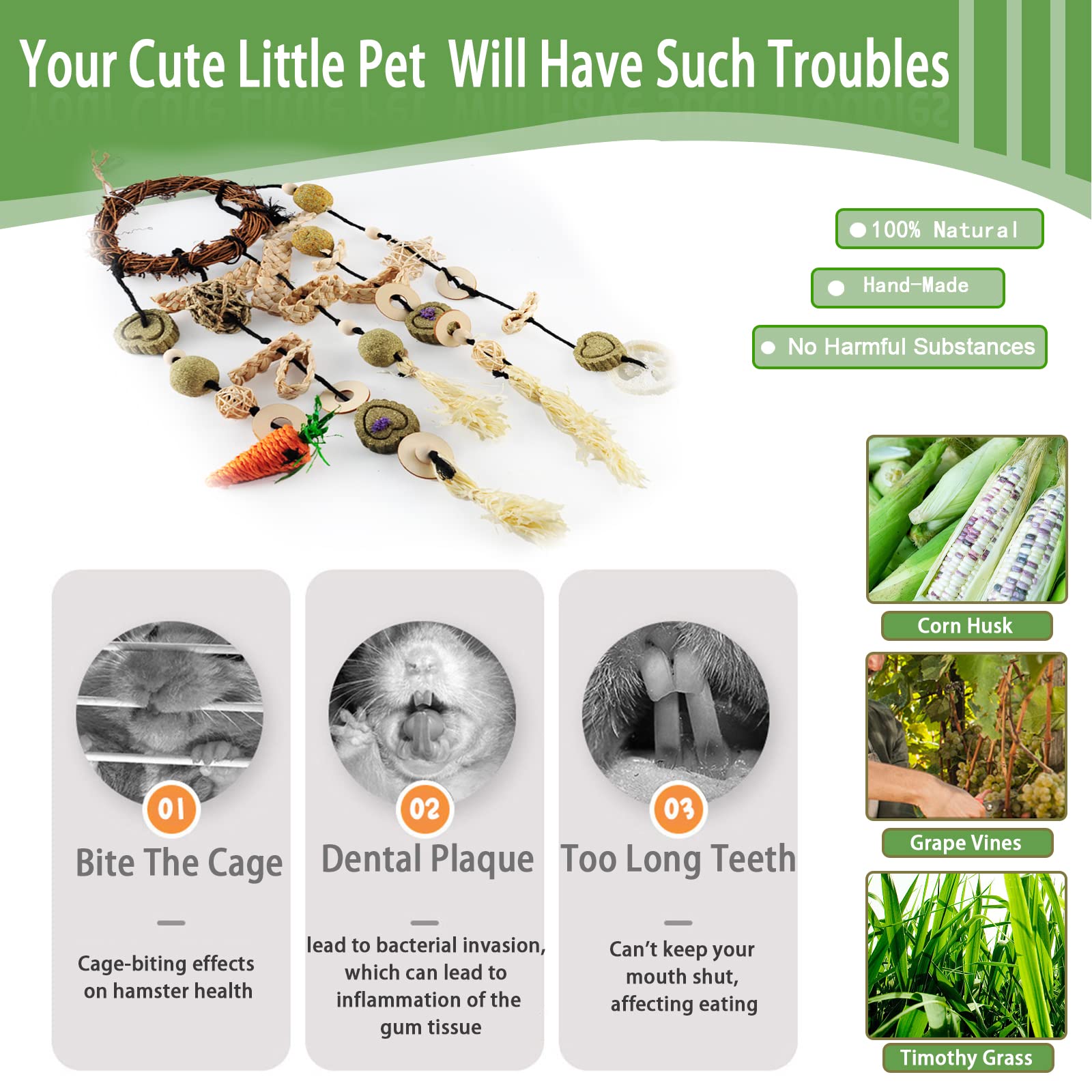 DAMPET 5 Strings, Bunny Teeth Grinding Chew Toys, Rabbit Cage Hanging Chew Toys, All Natural Materials for Guinea Pigs, Hamsters, Rabbits and Rats