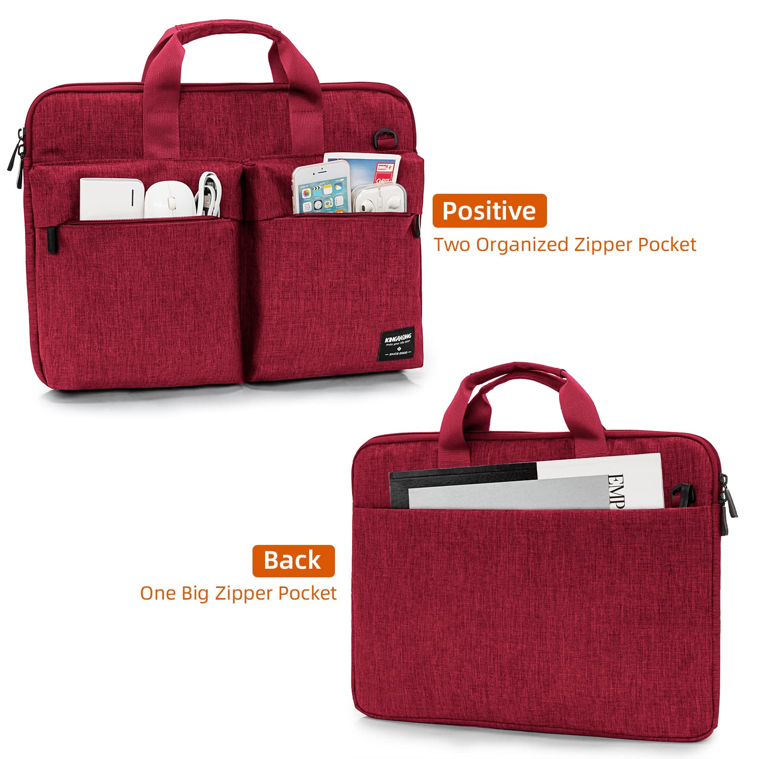 KINGSLONG 14 inch Laptop Bag with Shoulder Strap, Messenger Bag, Slim Computer Carrying Case Notebook Handbag for Men Women Fit for Acer Asus Lenovo HP Toshiba, Red