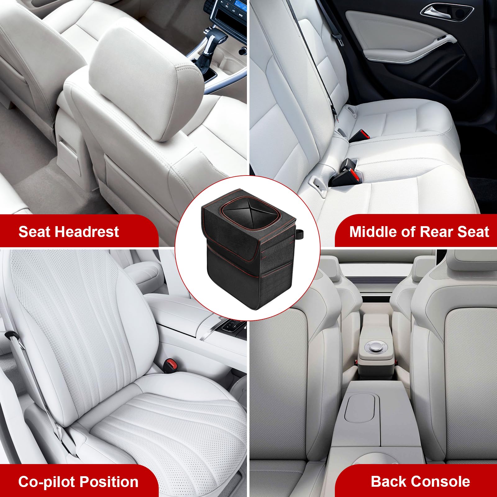 Simple Deluxe Car Trash Can with Lid and Storage Pockets, Leak-Proof Car Garbage Can with Adjustable Straps, Waterproof, Portable and Collapsible Trash Bag for Car, 2 Gallon, Black