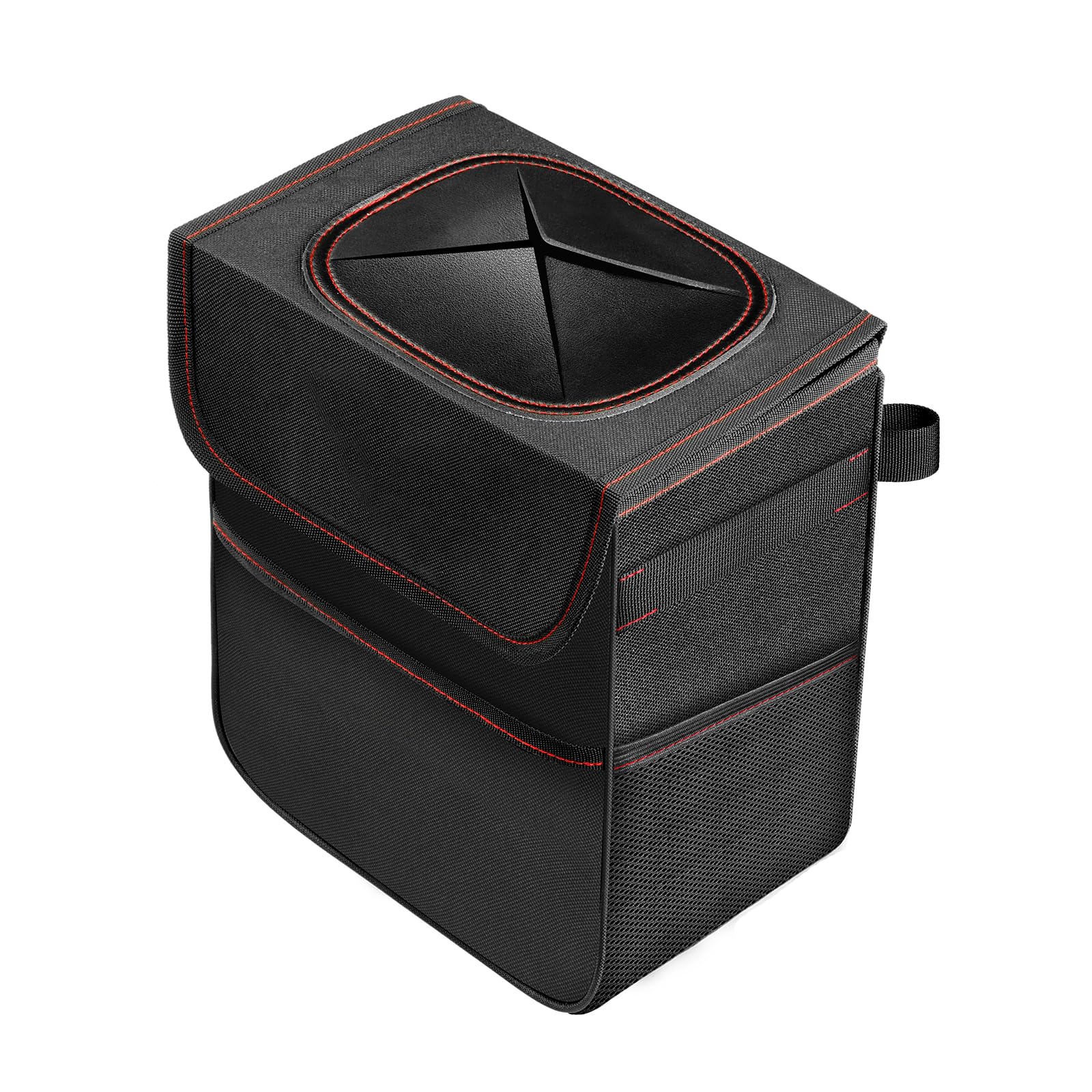 Simple Deluxe Car Trash Can with Lid and Storage Pockets, Leak-Proof Car Garbage Can with Adjustable Straps, Waterproof, Portable and Collapsible Trash Bag for Car, 2 Gallon, Black