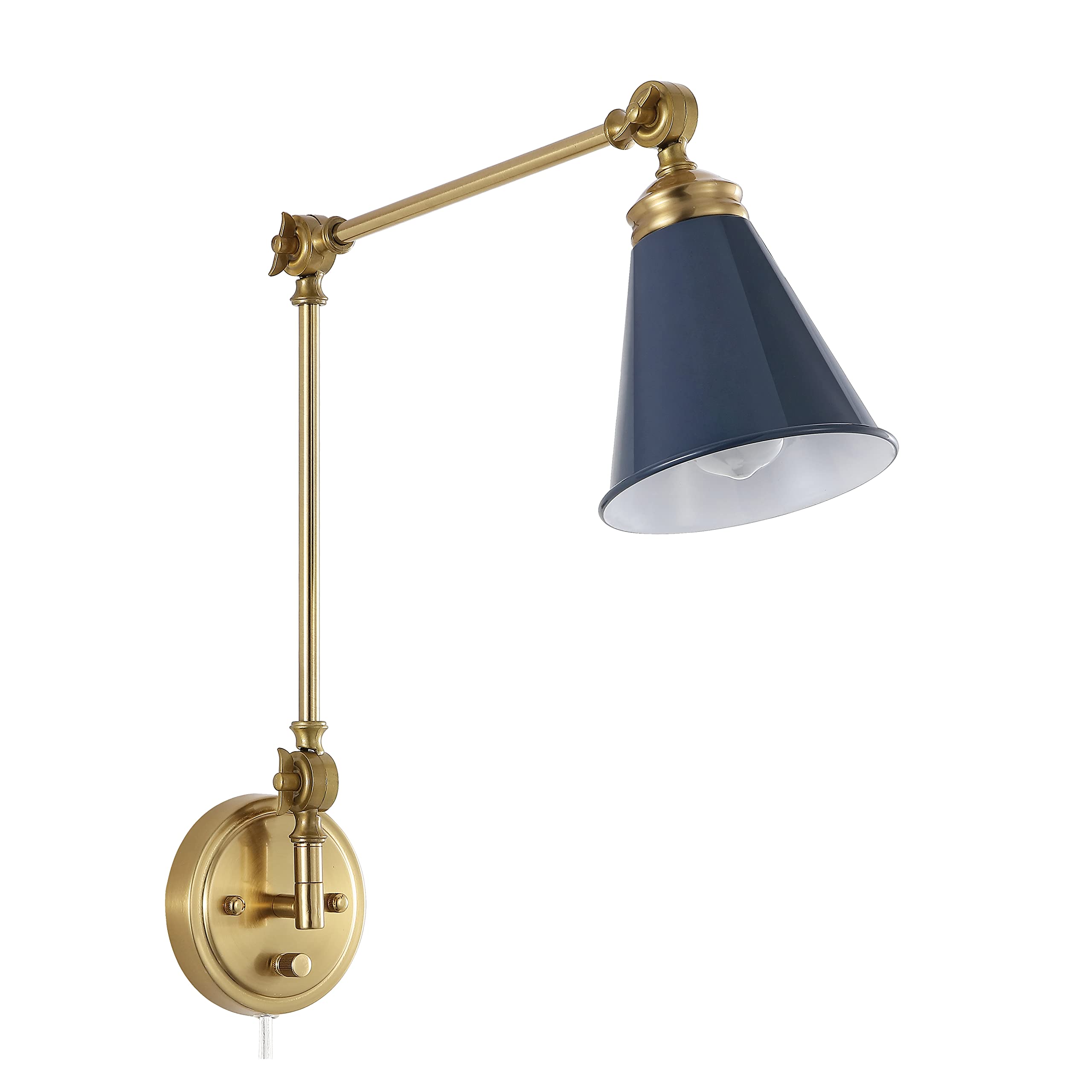 WINGBO Swing Arm Wall Lamp, Modern Adjustable Wall Mounted Sconce, Warm Brass Finish and Blue Metal Shade