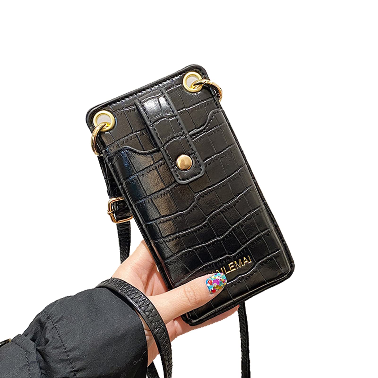 Cecety TM Cell Phone Purse Small Crossbody Bag Wallet Case for iPhone 13 12 11 Pro Max/Samsung Galaxy S20 S21 FE S22 A53 A52 (Black)