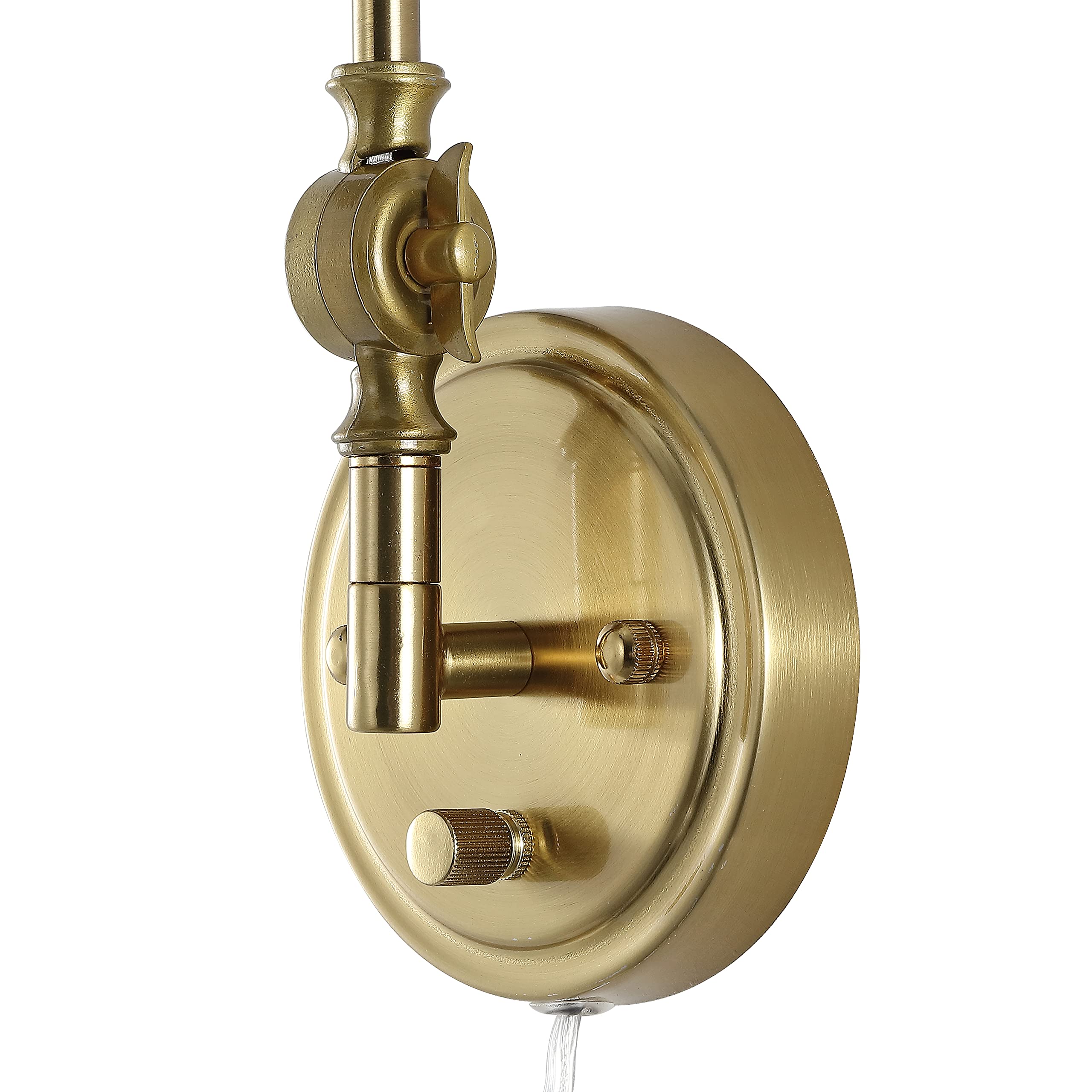 WINGBO Swing Arm Wall Lamp, Modern Adjustable Wall Mounted Sconce, Warm Brass Finish and Blue Metal Shade