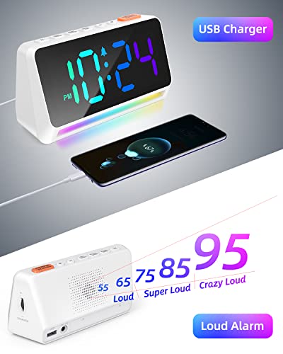 LED Digital Clock for Bedroom, Super Loud Alarm Clock for Heavy Sleepers Adults, Teens | Simple Plug-In Electric Bedside Nightstand Desk Clock with Light and Adjustable Color/Volume/Brightness/Snooze