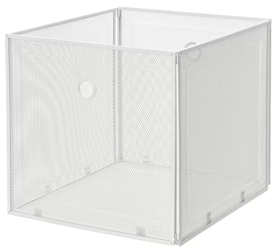 DRÖNJÖNS Storage Box,White KALLAX Shelving Unit Media Accessories and Clothes Organizer Steel Mesh Square Bin Foldable Handled 13x14 ½x13