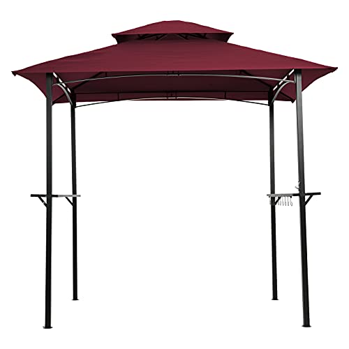 8' X 5' Grill Gazebo Shelter with Double Tiered, Outdoor BBQ Gazebo with Shelves and Hooks, Grill Canopy Tent for Patio Backyard, Burgundy