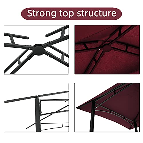 8' X 5' Grill Gazebo Shelter with Double Tiered, Outdoor BBQ Gazebo with Shelves and Hooks, Grill Canopy Tent for Patio Backyard, Burgundy