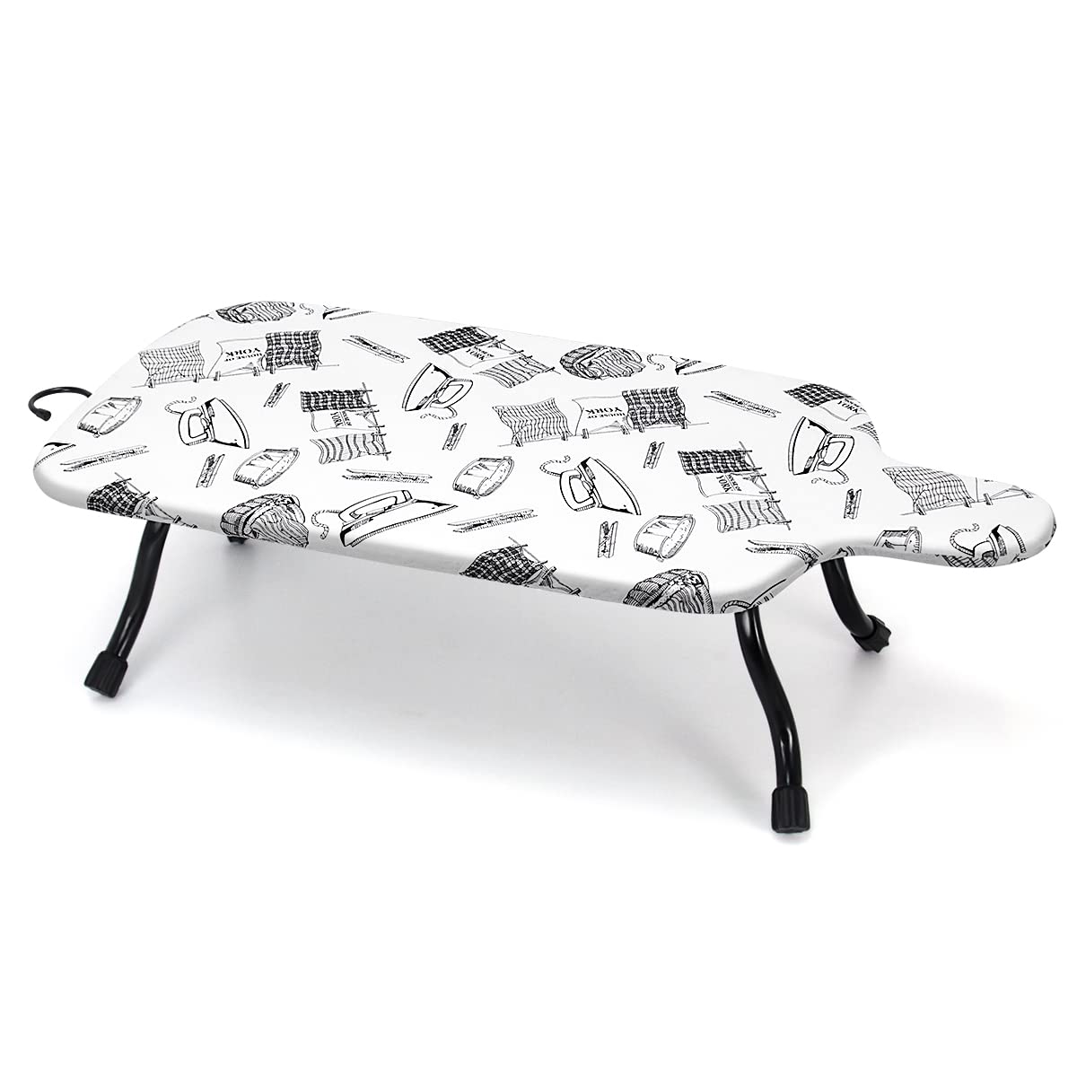 Duwee 15"x30" Table Top Ironing Board Extra Wide with Anti-Rust Hanging Hook and Removable Washable Cotton Cover, Steel Mesh Top Ironing Boards with 10mm Thicken Double Layers Feltpad and Foam,White