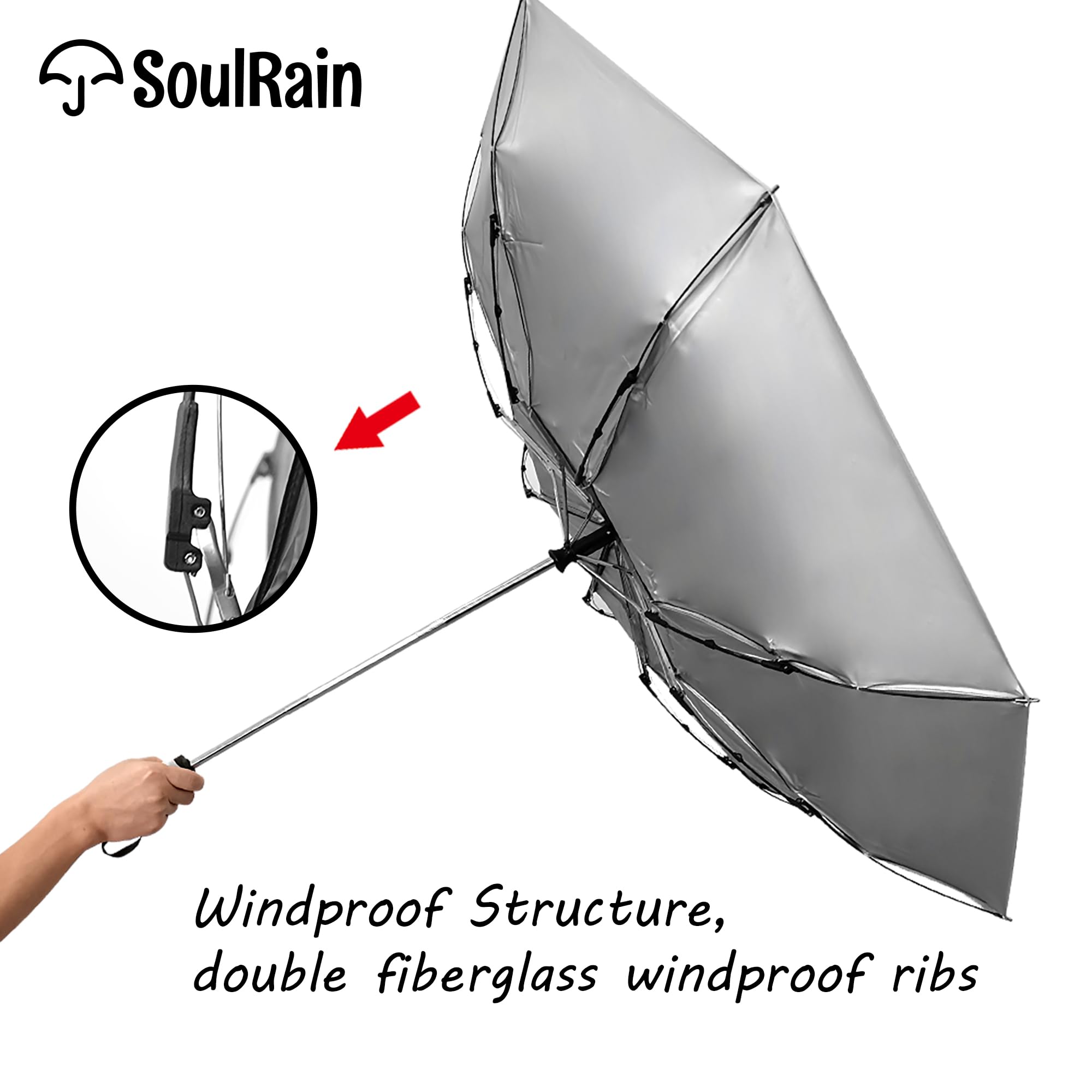 SoulRain NEW Premium Folding and Portable Automatic Umbrella Windproof Travel Umbrella,Safety Easy Close，Strong, Folding Umbrella for Backpack,Men and Women, Black/Titanium Silver