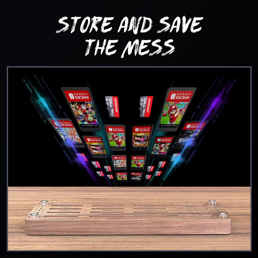 FEIFANZHE 16 Slots Wooden Storage Case Stand for Nintendo Switch Game Cards, TF Card Holder - Walnut Box F01M-S
