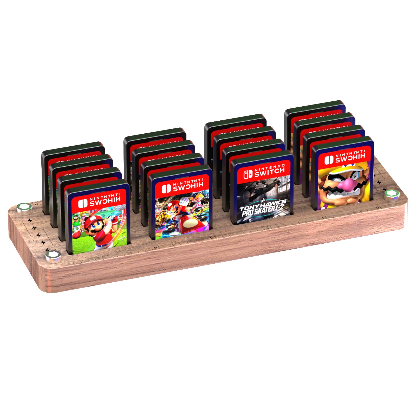 FEIFANZHE 16 Slots Wooden Storage Case Stand for Nintendo Switch Game Cards, TF Card Holder - Walnut Box F01M-S