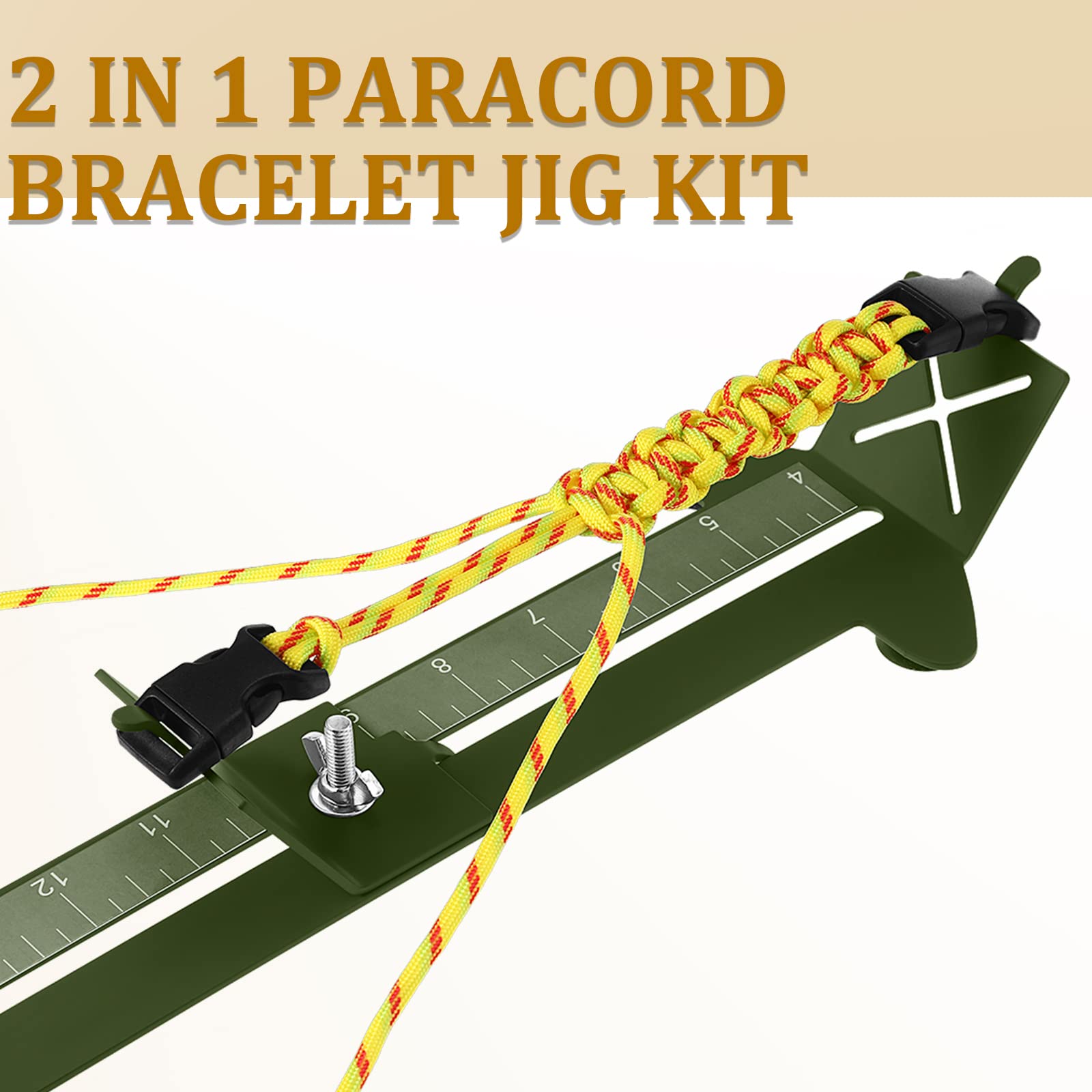 BBTO Paracord Bracelet Kit with Adjustable Length Paracord Jig, Stainless Steel Stitching Set, Army Green
