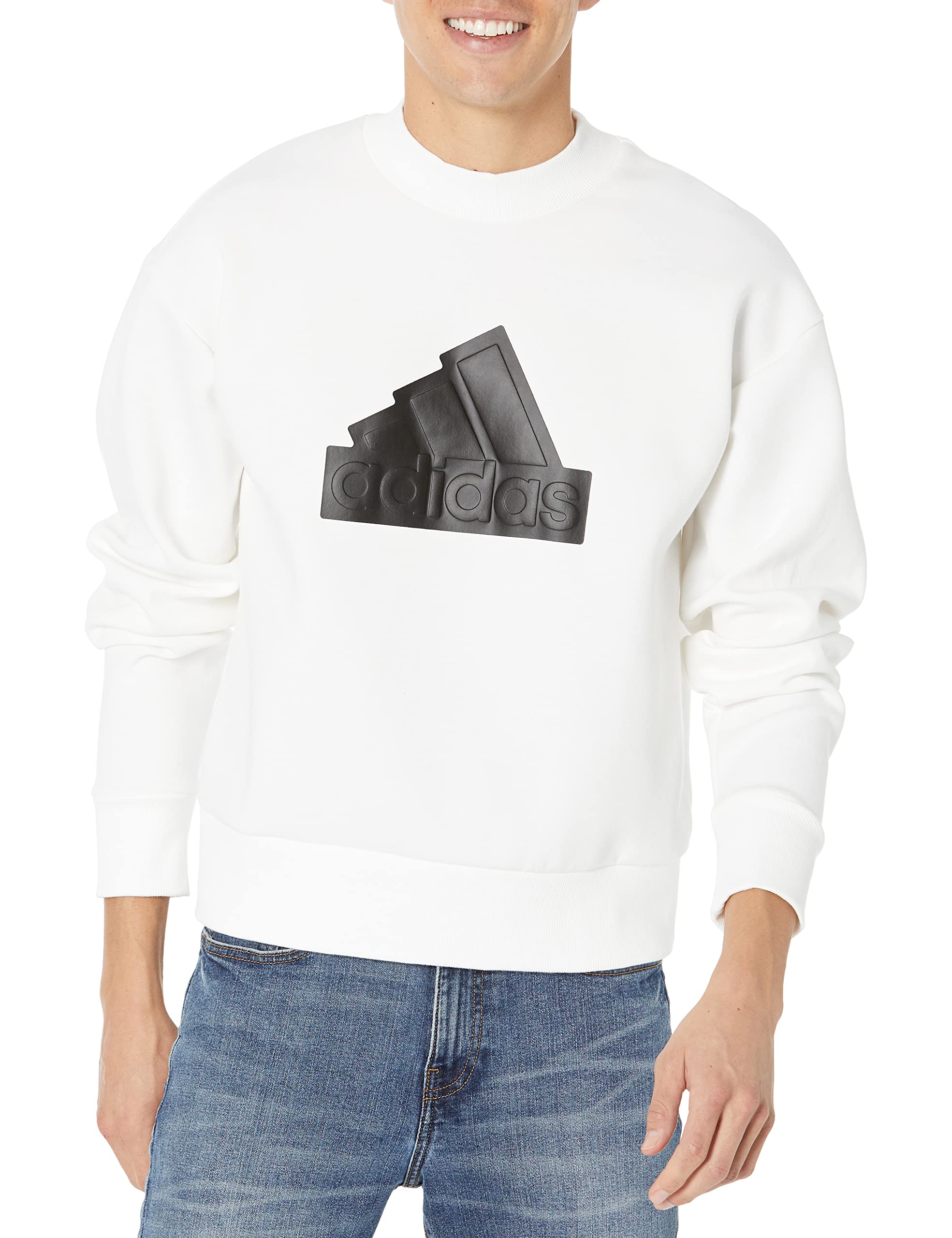 adidas Men's Future Icon Badge of Sport Crewneck, White/Black, Large