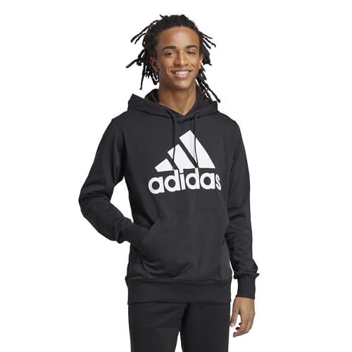 adidas Men's Essentials Logo Hoodie Legacy, Black/White/Black, Medium