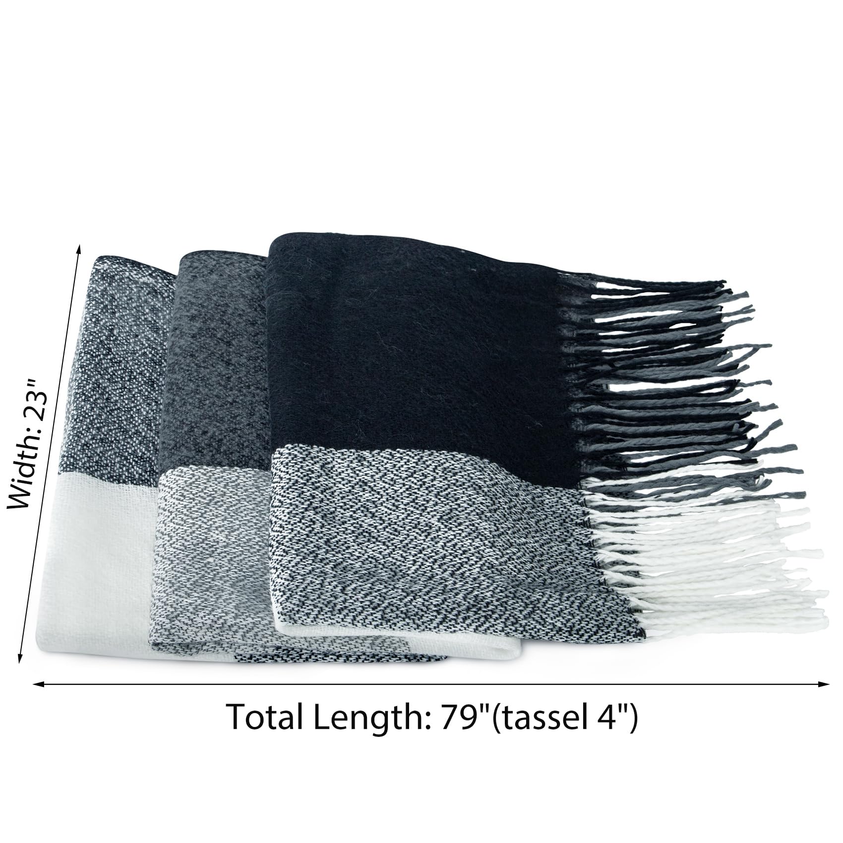 Loritta Womens Scarf Fashion Long Plaid Shawls Wraps Big Grid Winter Warm Lattice Large Scarves Gifts, Dark Grey White Lattice