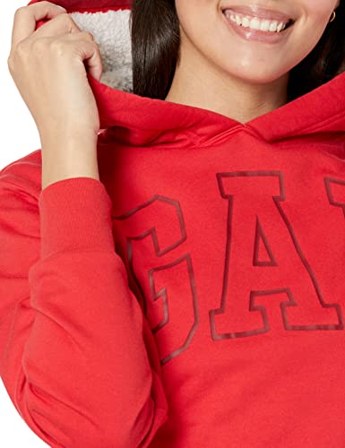 GAP womens Logo Sherpa Lined Hood Sweatshirt, Modern Red, Medium US