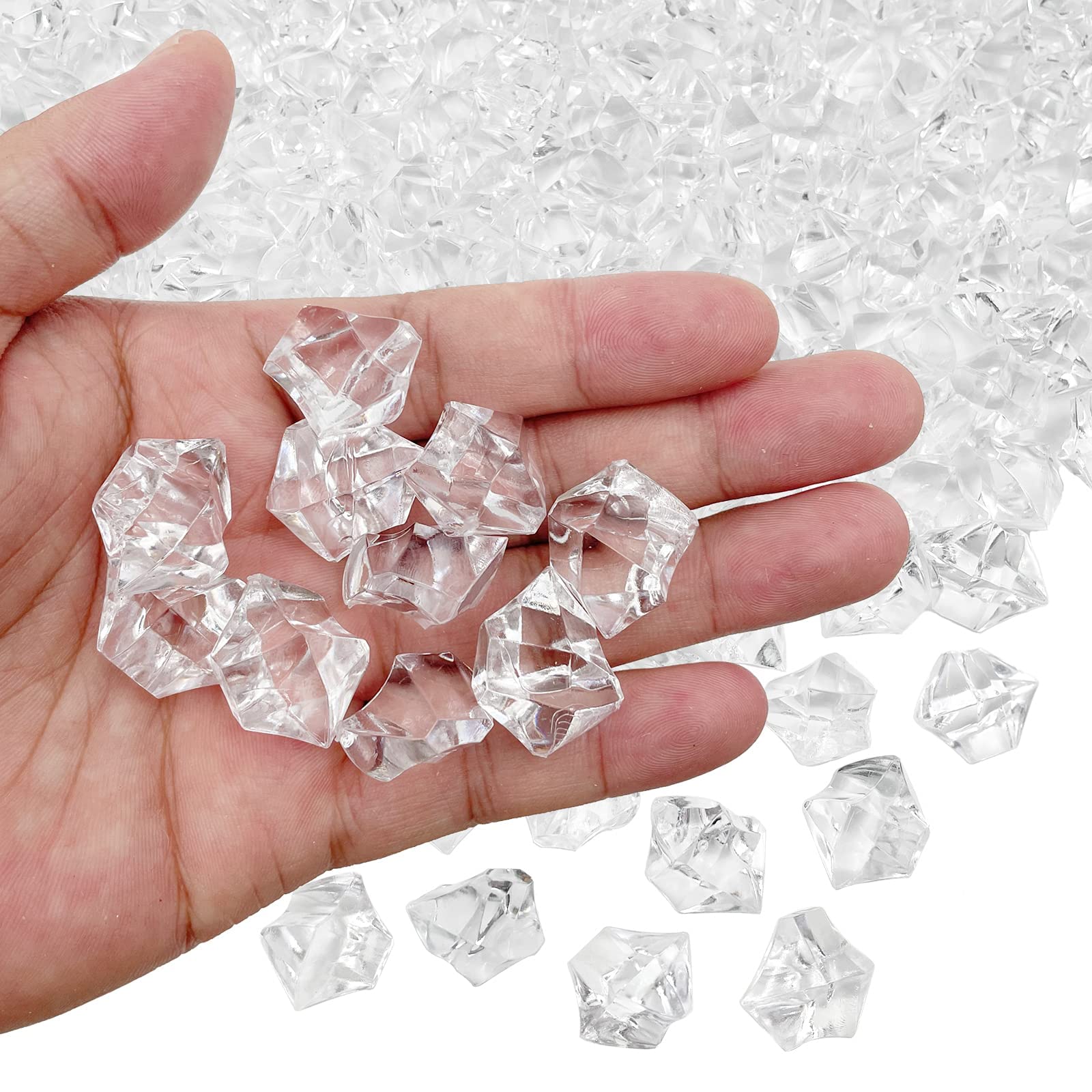 Fake Crushed Ice Cubes, Vase Fillers, 150 pcs 16*22 mm Fake crushed Ice Cubes Artificial Acrylic Crystal Rocks Diamonds for Vase Fillers, Party Favor, Wedding Decoration (0.86*0.62inch,Clear)