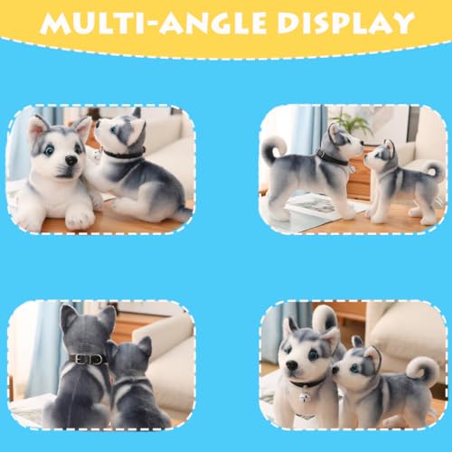 ELAINREN Lifelike Furry Husky Stuffed Animals Realistic Huskies Plush Toy Simulation Siberian Husky Plushie Dolls Gifts/11.8''