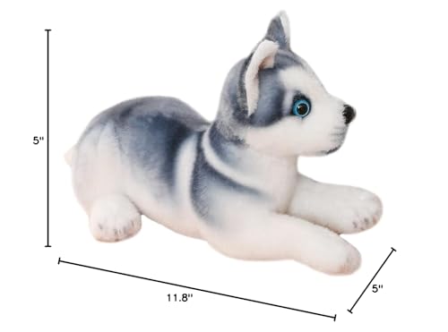 ELAINREN Lifelike Furry Husky Stuffed Animals Realistic Huskies Plush Toy Simulation Siberian Husky Plushie Dolls Gifts/11.8''