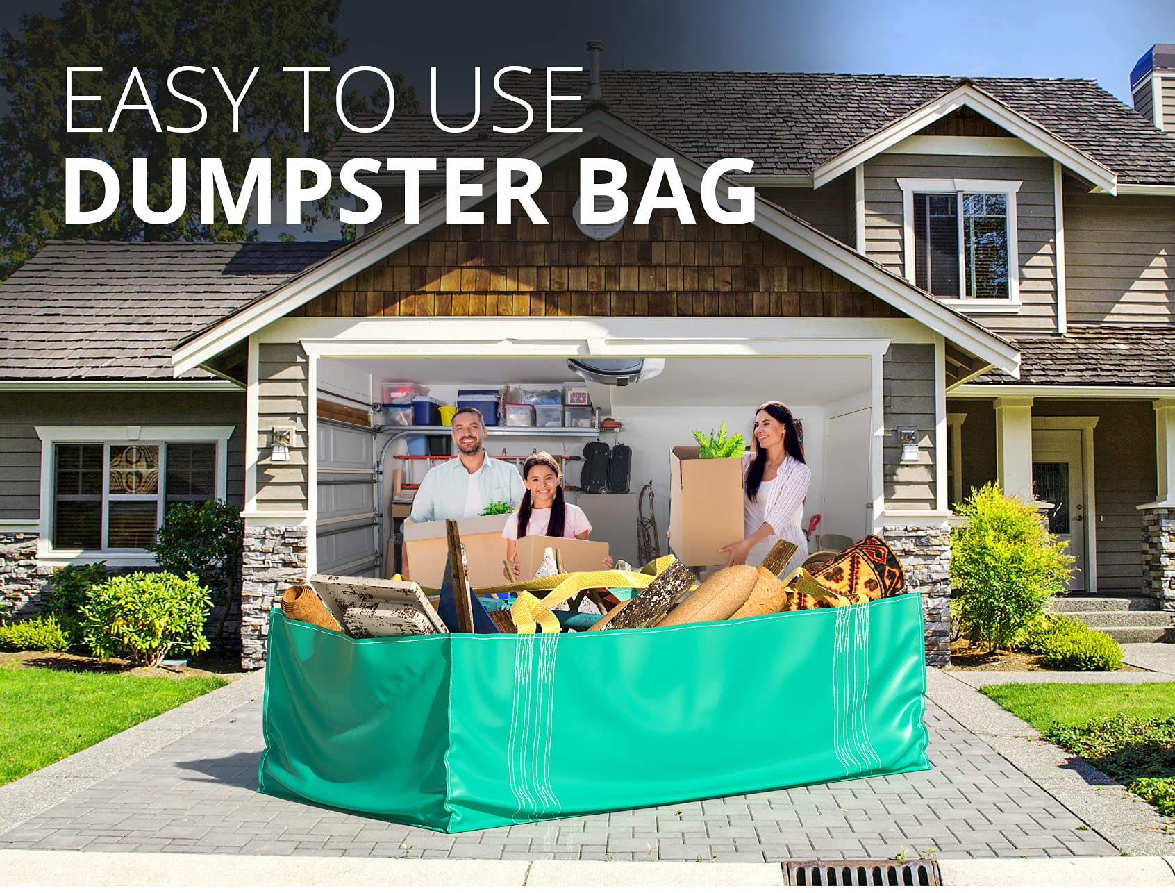 Skywin Dumpster Bag, Reusable Yard Waste Bags, Foldable Yard Waste Container, Trash Bag for Trash Management, Multiple Times Use During Renovations, Can Hold Up to 3,500 lbs