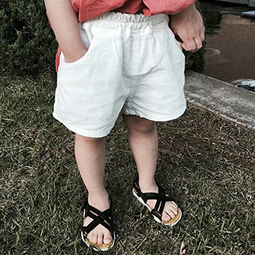 Alvivi Toddler Baby Girls Boys Cotton Linen Shorts Elastic Waistband Solid Color Booty Shorts White 4-5 Years