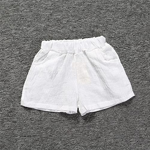 Alvivi Toddler Baby Girls Boys Cotton Linen Shorts Elastic Waistband Solid Color Booty Shorts White 4-5 Years