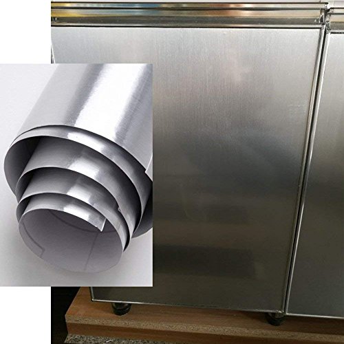 UPREDO Metal Look Stainless Steel Vinyl Metallic Adhesive Paper Shelf Liner Film Kitchen Refrigerator Dishwasher Oven Sticker 15.8in by 79in