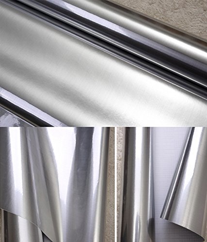 UPREDO Metal Look Stainless Steel Vinyl Metallic Adhesive Paper Shelf Liner Film Kitchen Refrigerator Dishwasher Oven Sticker 15.8in by 79in