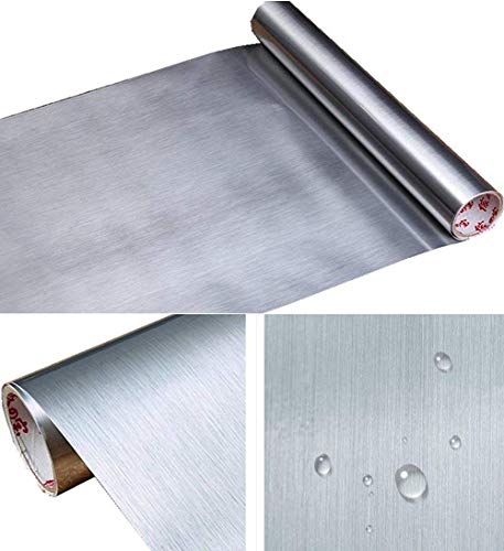 UPREDO Metal Look Stainless Steel Vinyl Metallic Adhesive Paper Shelf Liner Film Kitchen Refrigerator Dishwasher Oven Sticker 15.8in by 79in