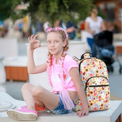 Leaper Water-resistant Floral Laptop Backpack Travel Bag Bookbags Satchel (White-Sunflower)