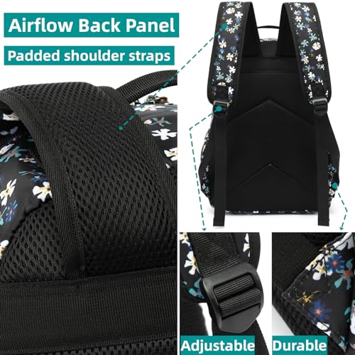 Leaper Water-resistant Floral Laptop Backpack Travel Bag Bookbags Satchel (White-Sunflower)