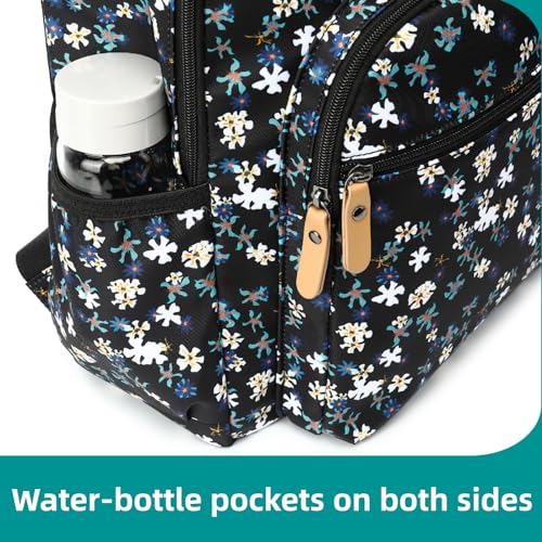 Leaper Water-resistant Floral Laptop Backpack Travel Bag Bookbags Satchel (White-Sunflower)