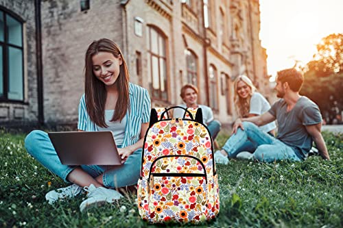 Leaper Water-resistant Floral Laptop Backpack Travel Bag Bookbags Satchel (White-Sunflower)
