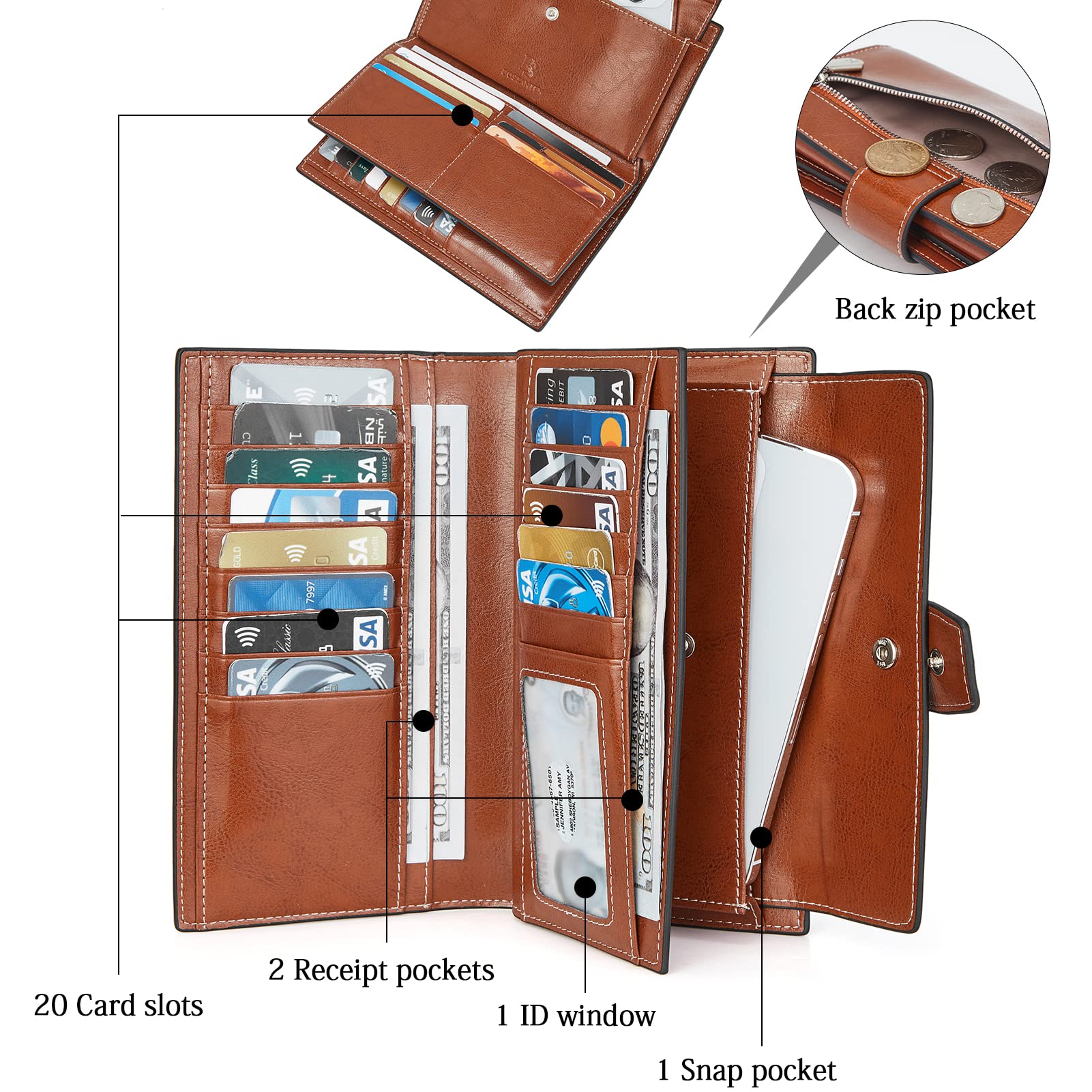 BOSTANTEN Womens Leather Wallets RFID Bundle Leather Laptop Backpack