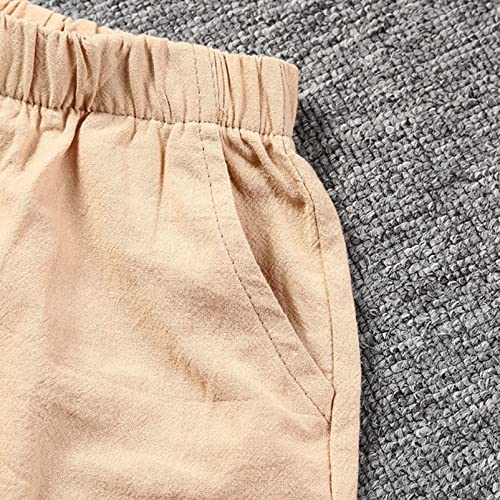 Alvivi Toddler Baby Girls Boys Cotton Linen Shorts Elastic Waistband Solid Color Booty Shorts Khaki 12-18 Months