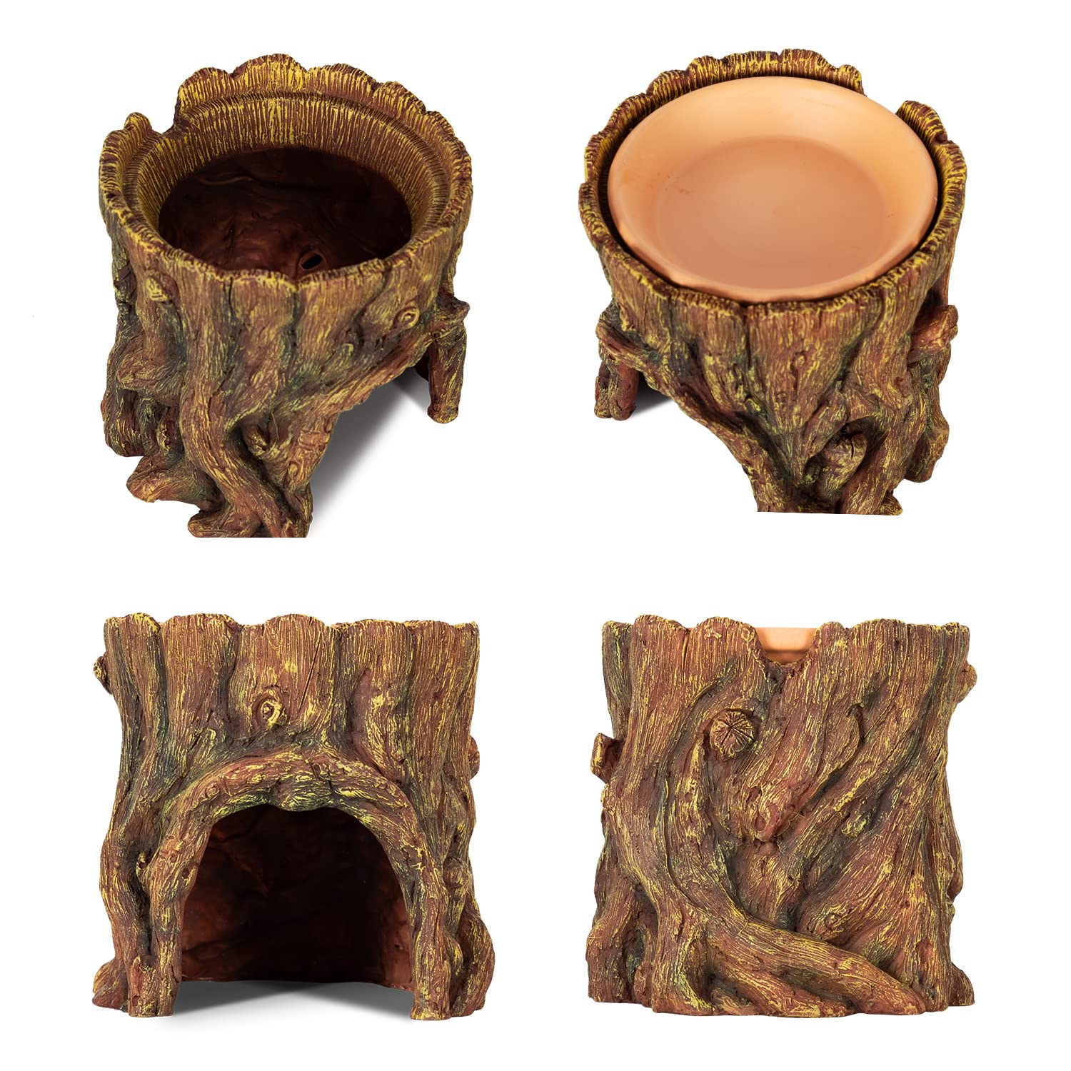 REPTIZOO Reptile Hide Cave Resin Moisture Keeping Reptile Cave with Clay Water Basin Humidifying Help Shedding for Reptile Amphibians Leopard Gecko