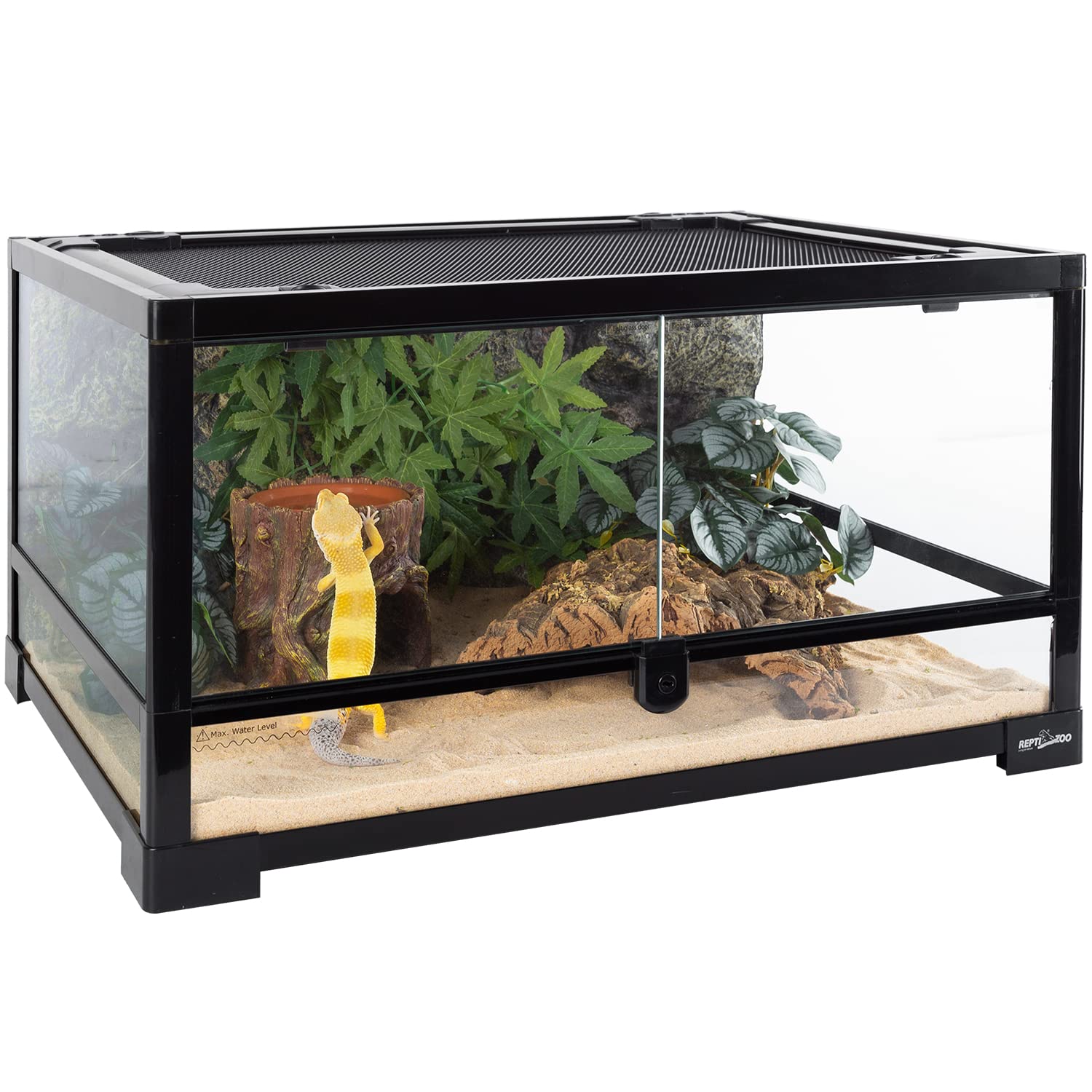 REPTIZOO Reptile Hide Cave Resin Moisture Keeping Reptile Cave with Clay Water Basin Humidifying Help Shedding for Reptile Amphibians Leopard Gecko