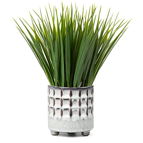 Potted Plants Artificial Decor Faux Plants Indoor Artificial Grass Plant in Ceramic Pot for Home Decor Realistic Green Fake Grass House Living Room Bedroom Bathroom Office Greenery Decoration