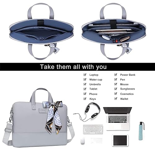 MOSISO Laptop Bag for Women, 15.6 inch Computer Bag Compatible with MacBook Pro 16 inch, HP, Dell, Lenovo, Asus, Razer Notebook, Laptop Shoulder Briefcase with Strap and Silk Scarf, Grey
