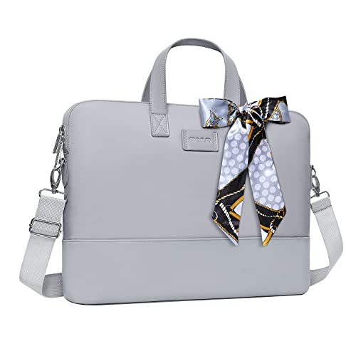 MOSISO Laptop Bag for Women, 15.6 inch Computer Bag Compatible with MacBook Pro 16 inch, HP, Dell, Lenovo, Asus, Razer Notebook, Laptop Shoulder Briefcase with Strap and Silk Scarf, Grey