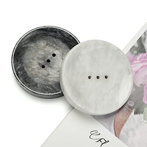 Tahit Round Genuine Marble Soap Dish, Real Stone Facial Sponge Tray with Drain, Natural Stone Soap Dishes Holder for Bathroom Shower Kitchen Sink (Black)