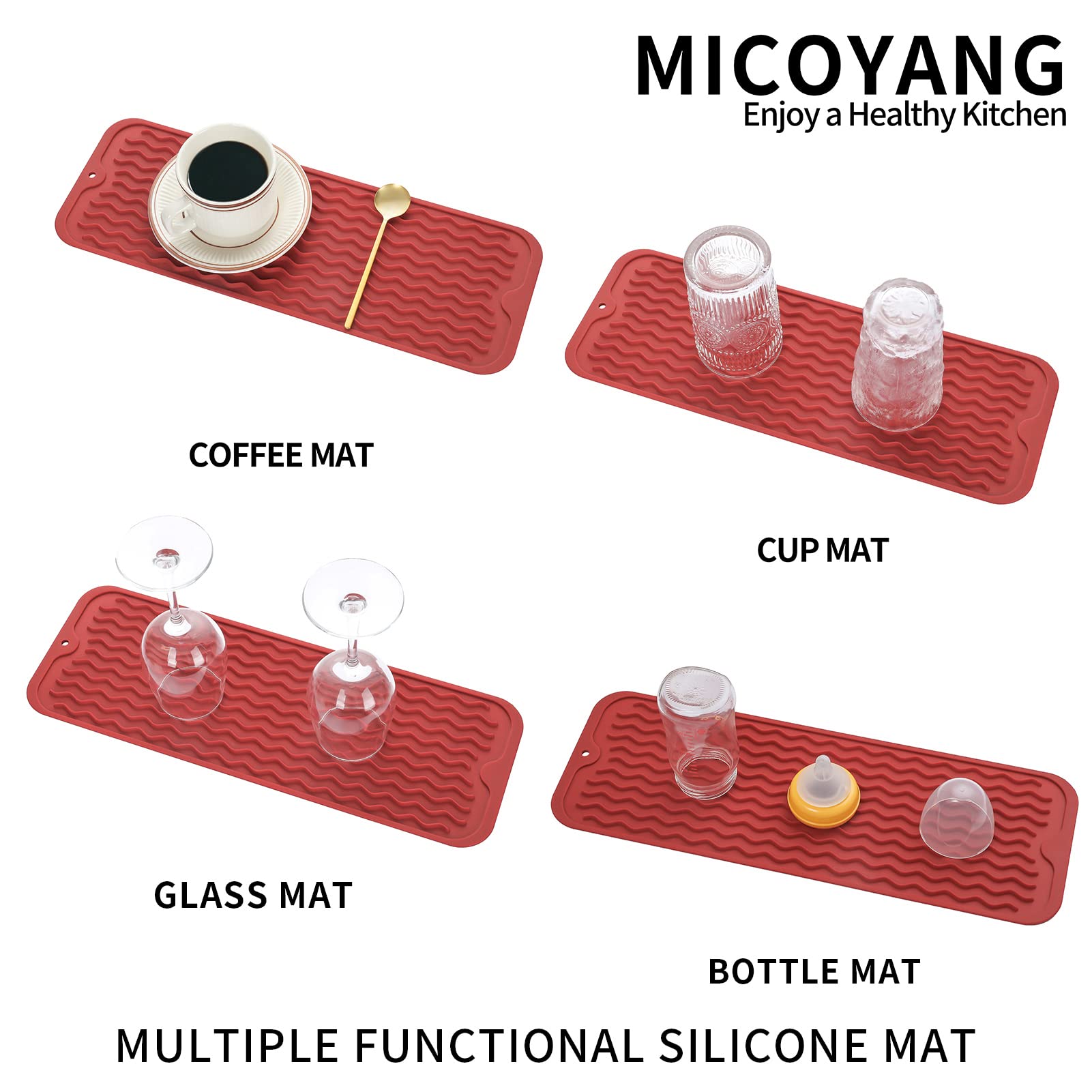 MicoYang Silicone Dish Drying Mat for Multiple Usage,Easy clean,Eco-friendly,Heat-resistant Silicone Mat for Kitchen Counter,Sink,Bar,Bottle,or Cup Red M 17 inches x 6 inches